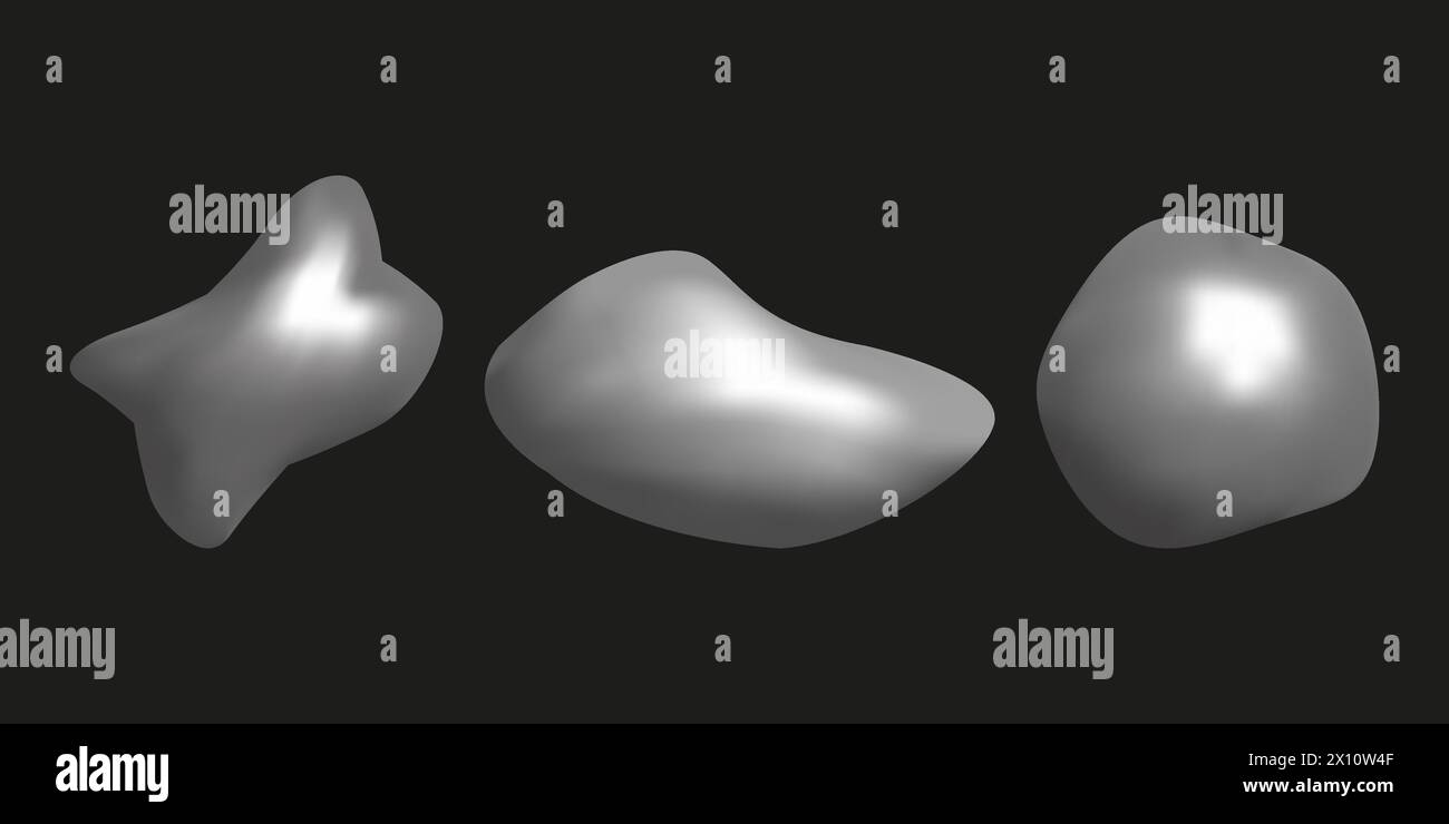 3D shapes in Y2k style metal element. Liquid shapes dark background ...