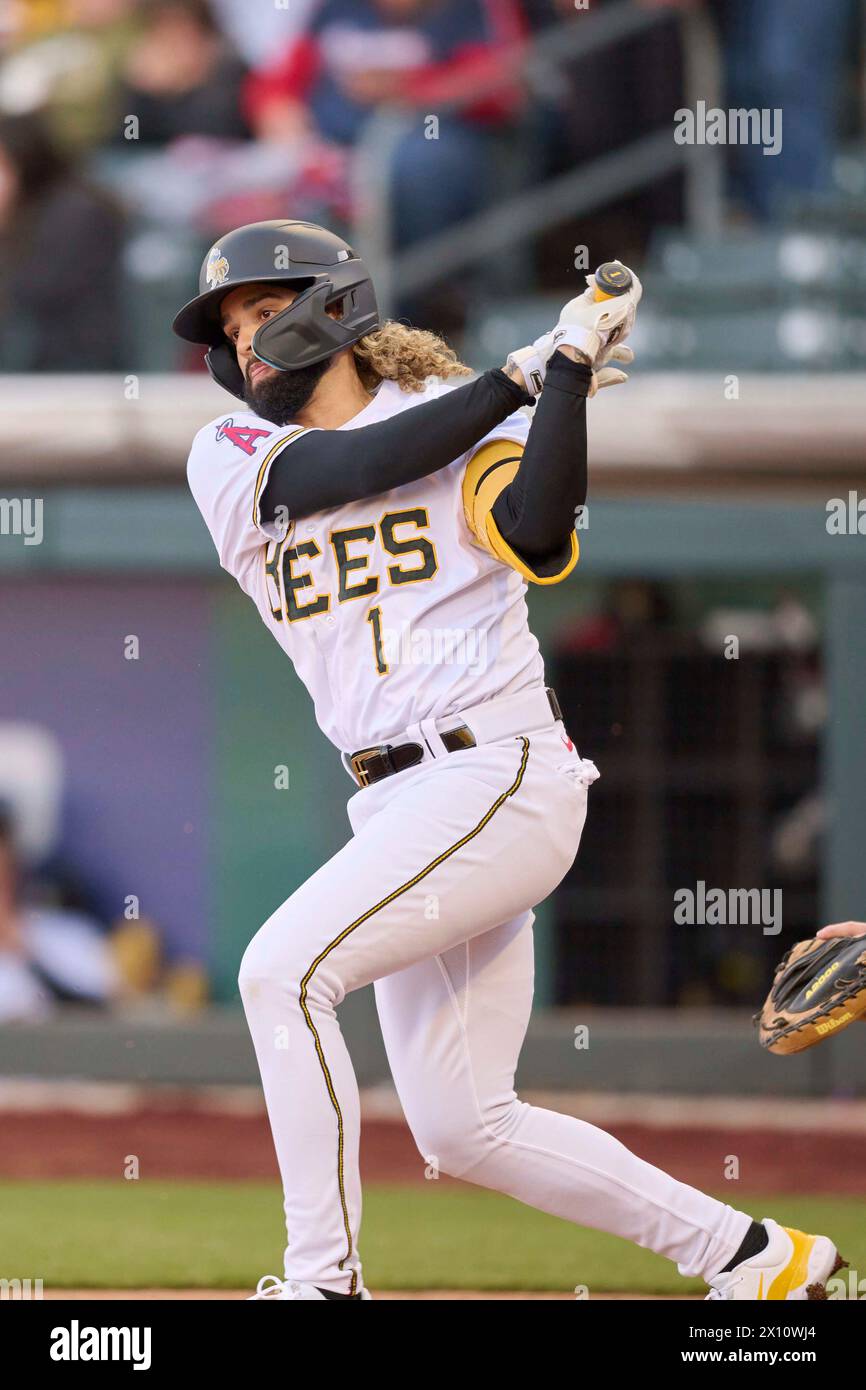 Jack López (1) of the Salt Lake Bees at bat against the Tacoma Rainiers ...