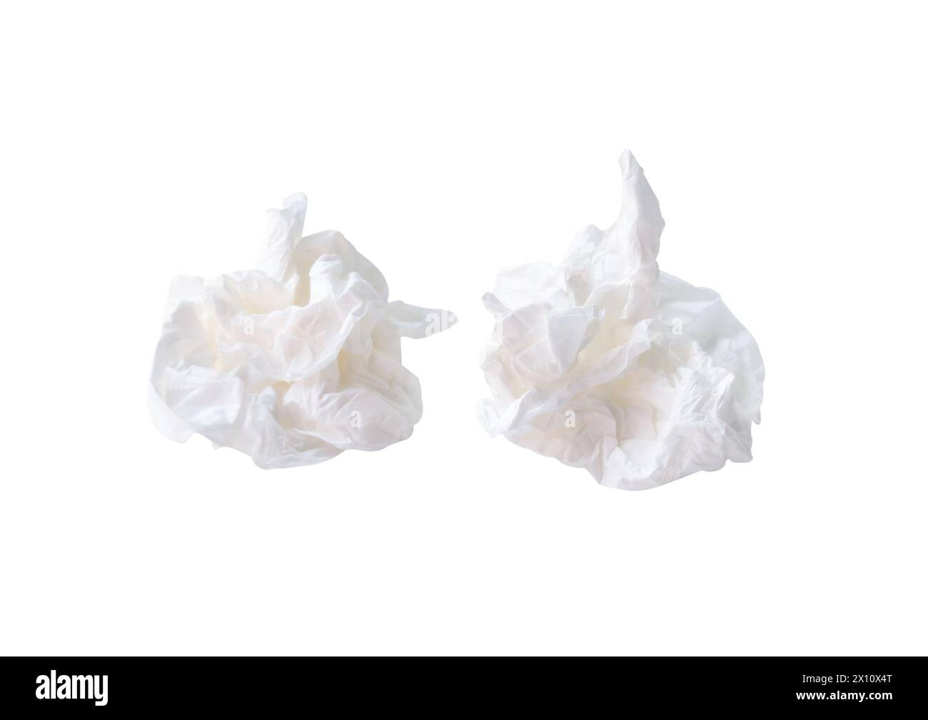 Front view set of screwed or crumpled tissue paper or toilet paper ...