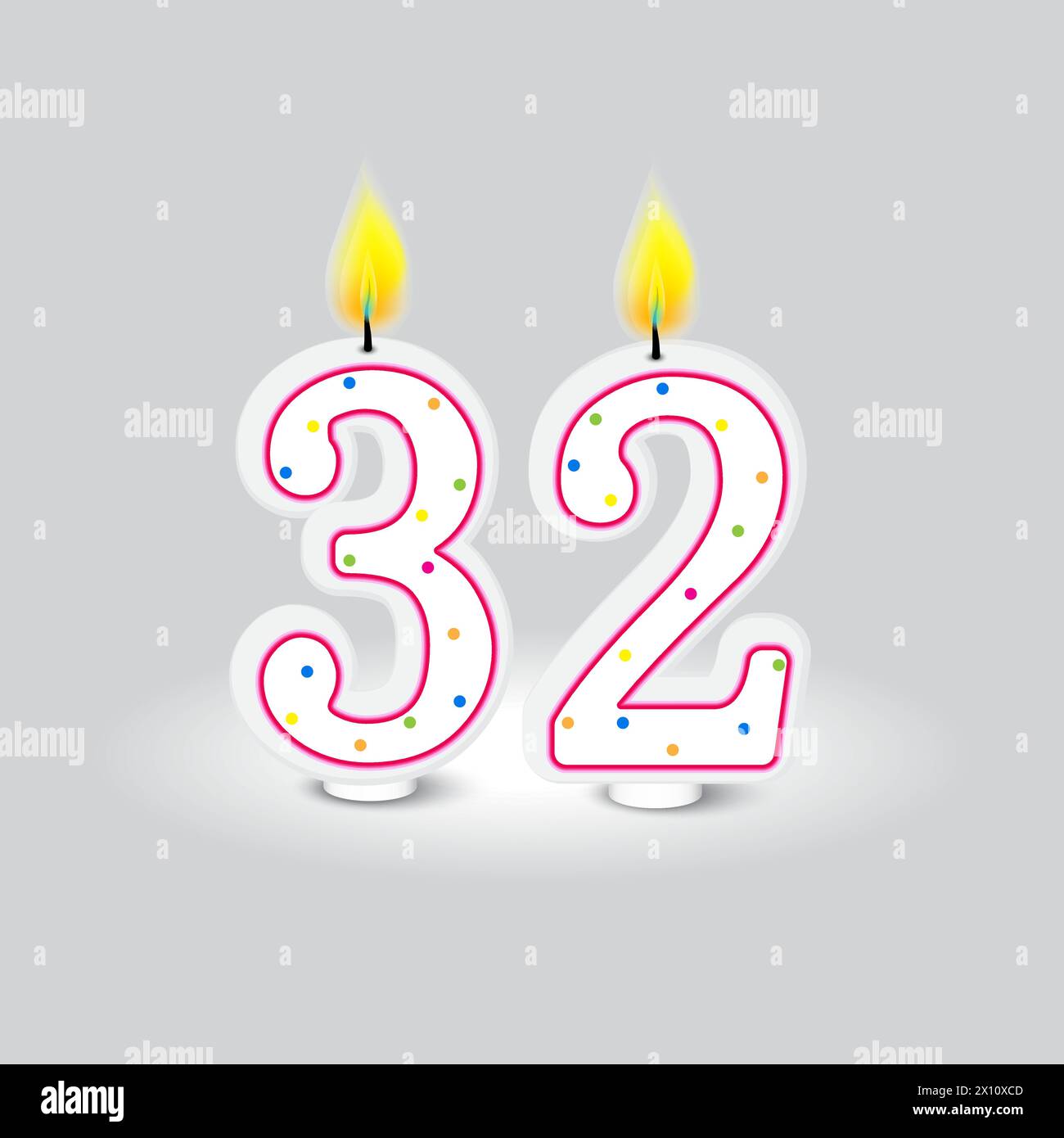 Number 32 with colorful dots. Celebratory candle design. Bright ...