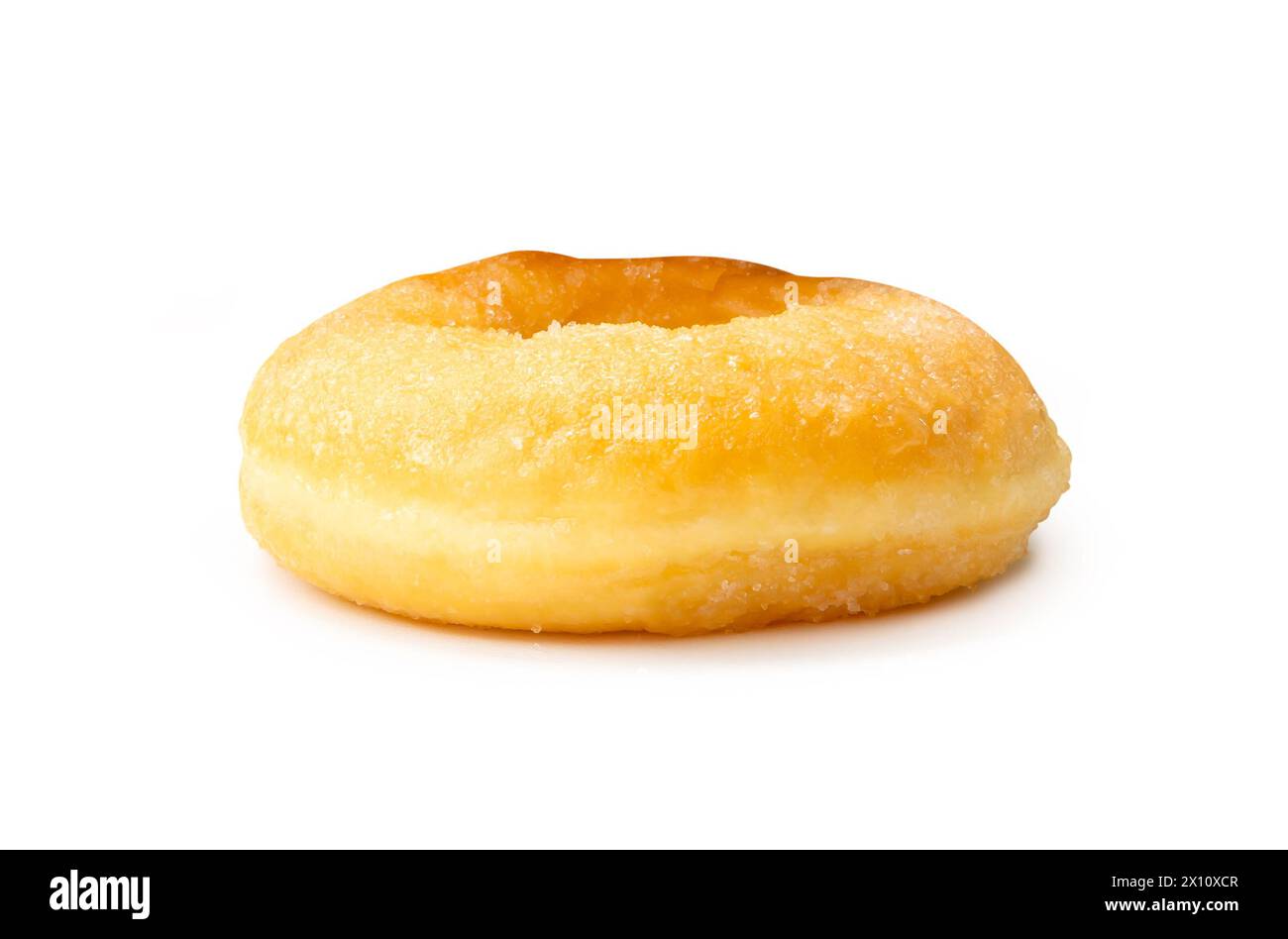Side view of single sugar glazed cinnamon donut is isolated on white ...
