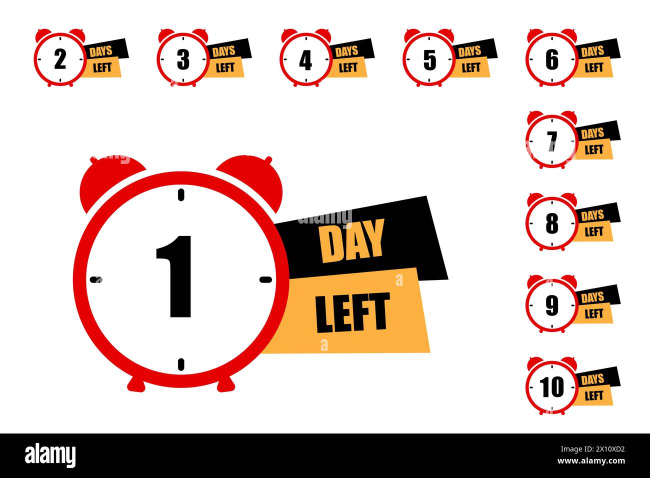 Alarm clock countdown sequence. One day left highlight. Time-sensitive alert. Vector ...