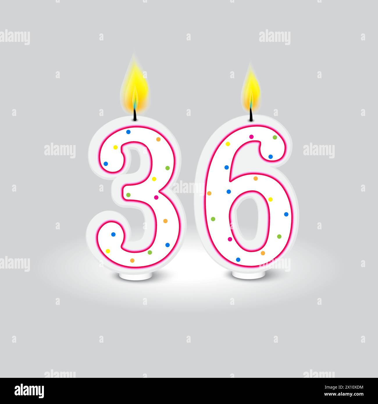 Number 36 birthday candles. Confetti dotted design. Festive celebration ...
