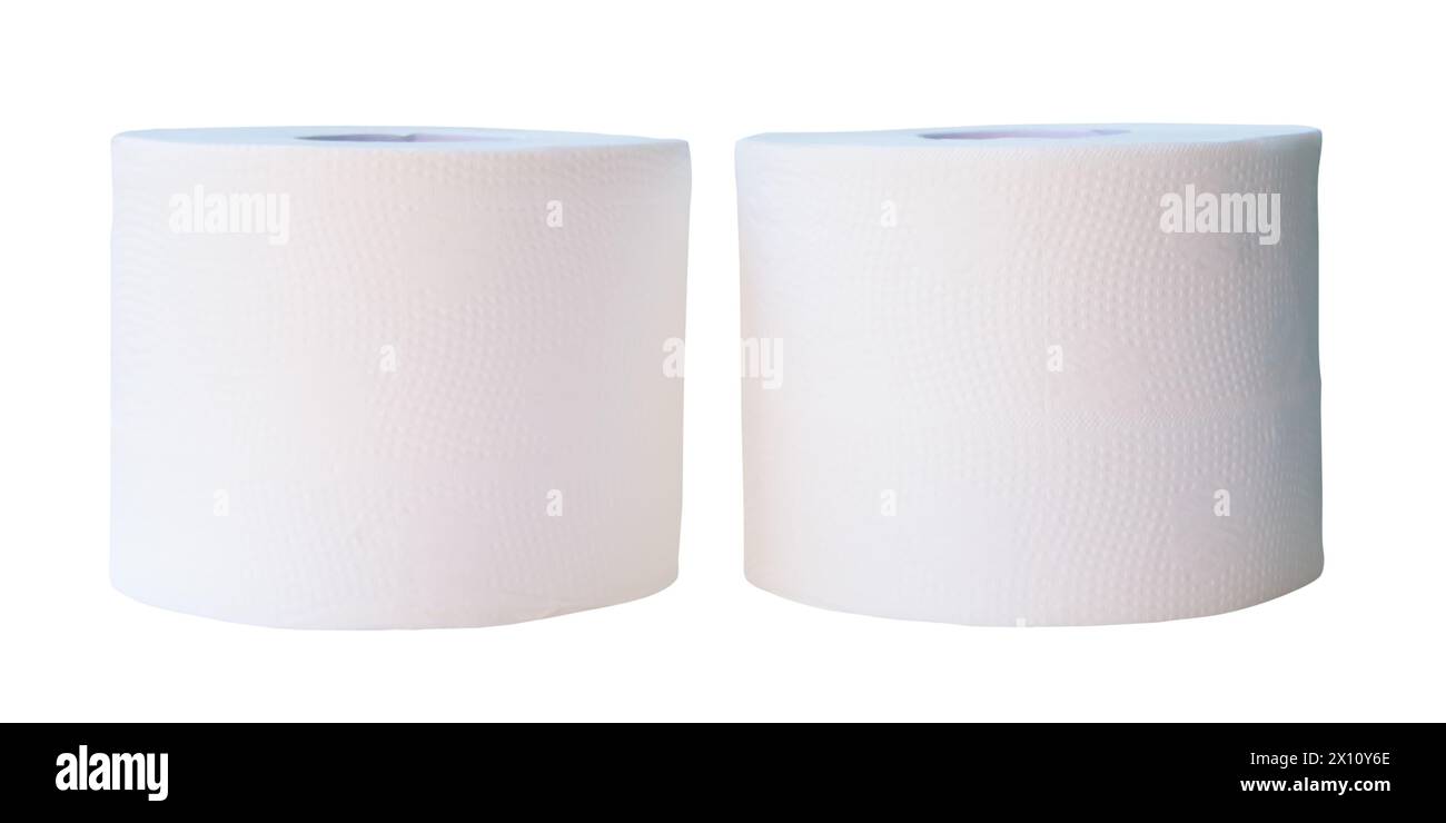 Front view or side view set of tissue paper or toilet paper in rolls is ...