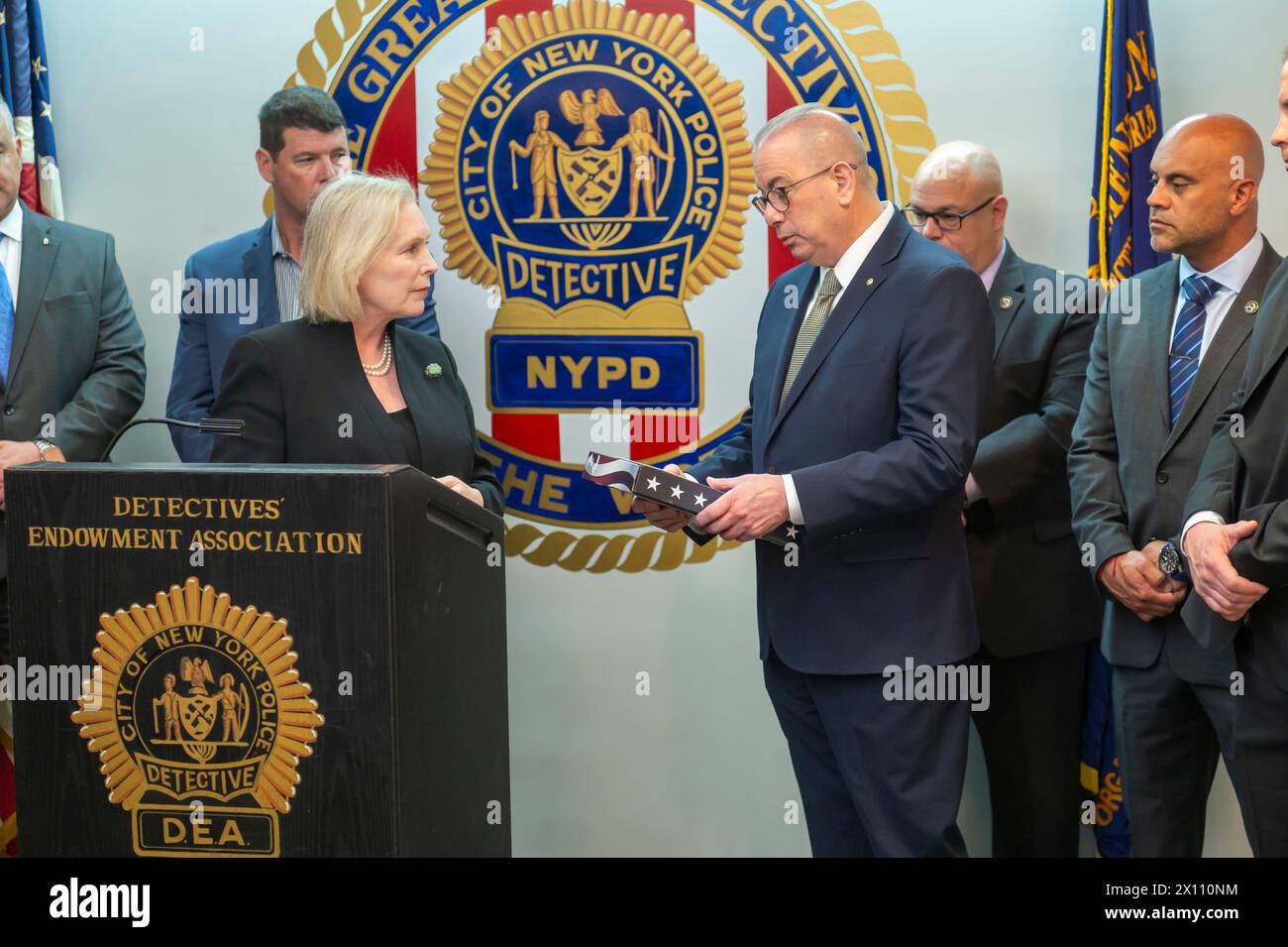 NEW YORK, NEW YORK - APRIL 14: U.S. Senator Kirsten Gillibrand presents ...