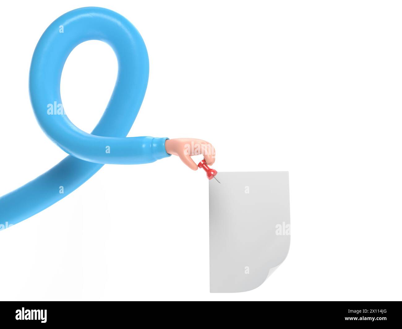 Paper push pins. Thumbtack in hand man. Empty white sheet. 3D ...