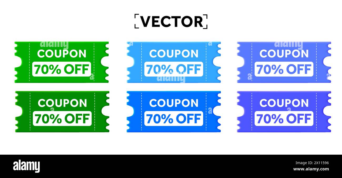 Set of 3d special promotional vector coupons in different colors ...