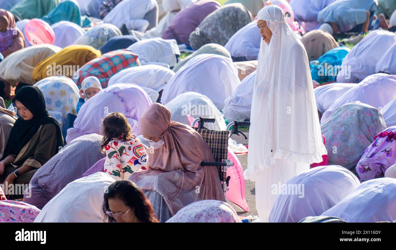 Muslims pray Eid prayers in the morning in the Blitar city square Stock ...