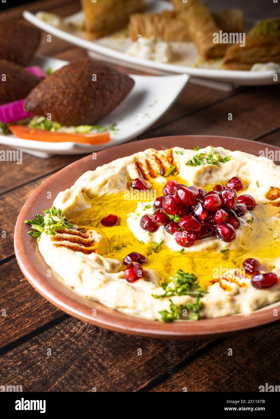 arab food, humus, yogurt, tabbouleh Stock Photo - Alamy