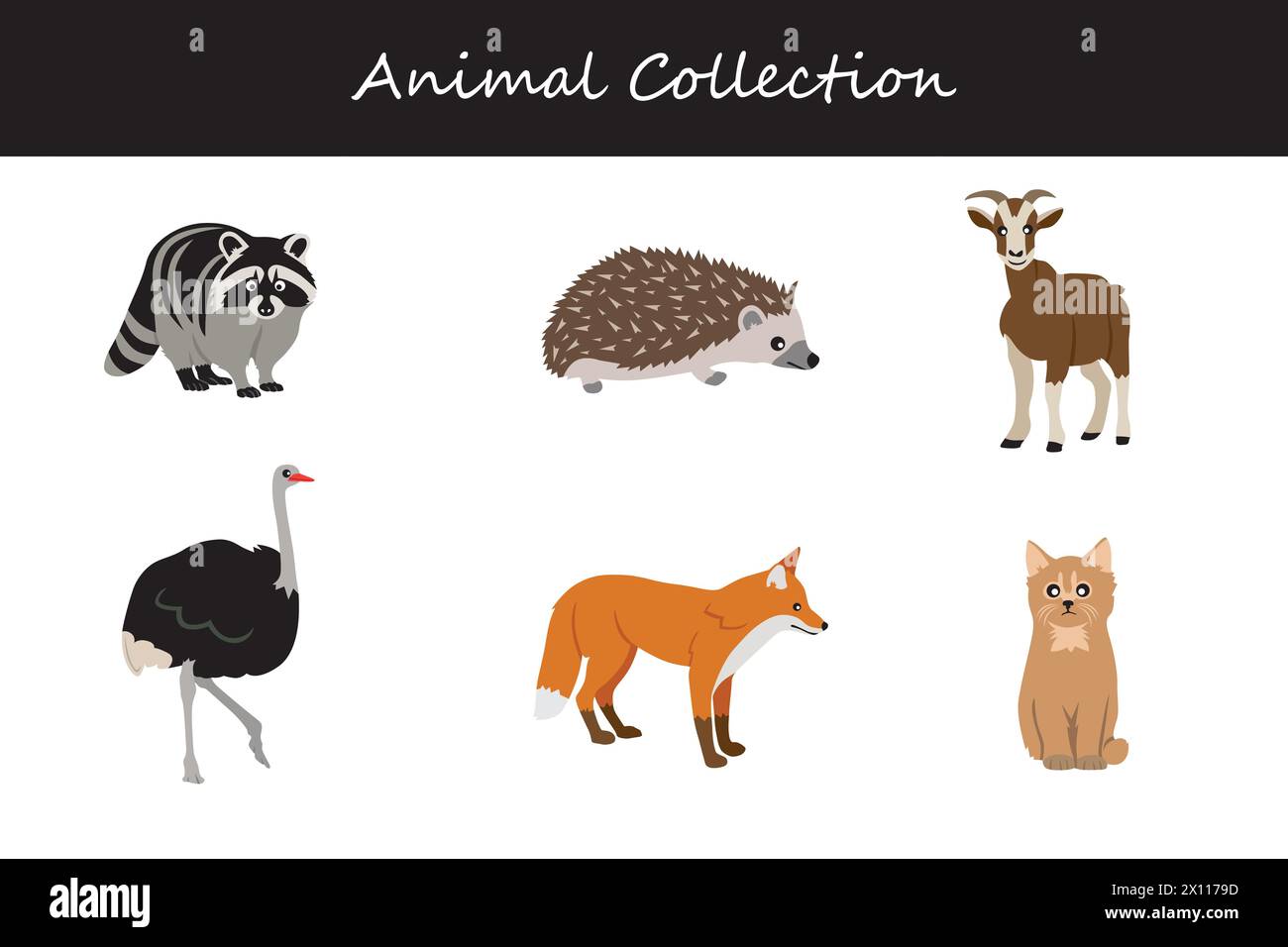 Animals collection isolated on white background. Flat style vector ...