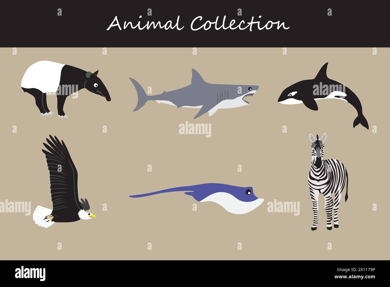 Animals collection isolated on white background. Flat style vector ...