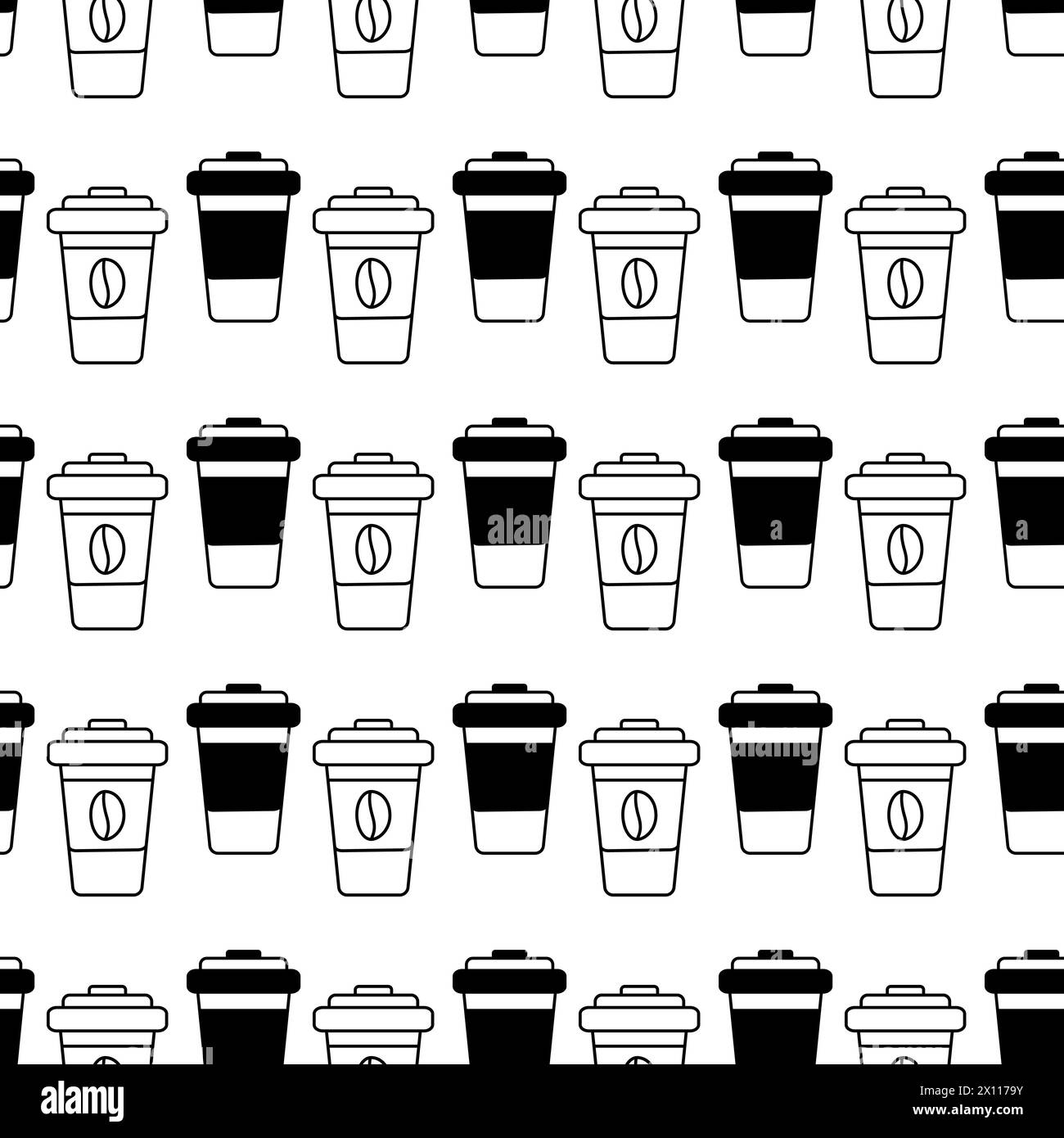 Black and white disposable coffee cups with lid Silhouette drawn ...