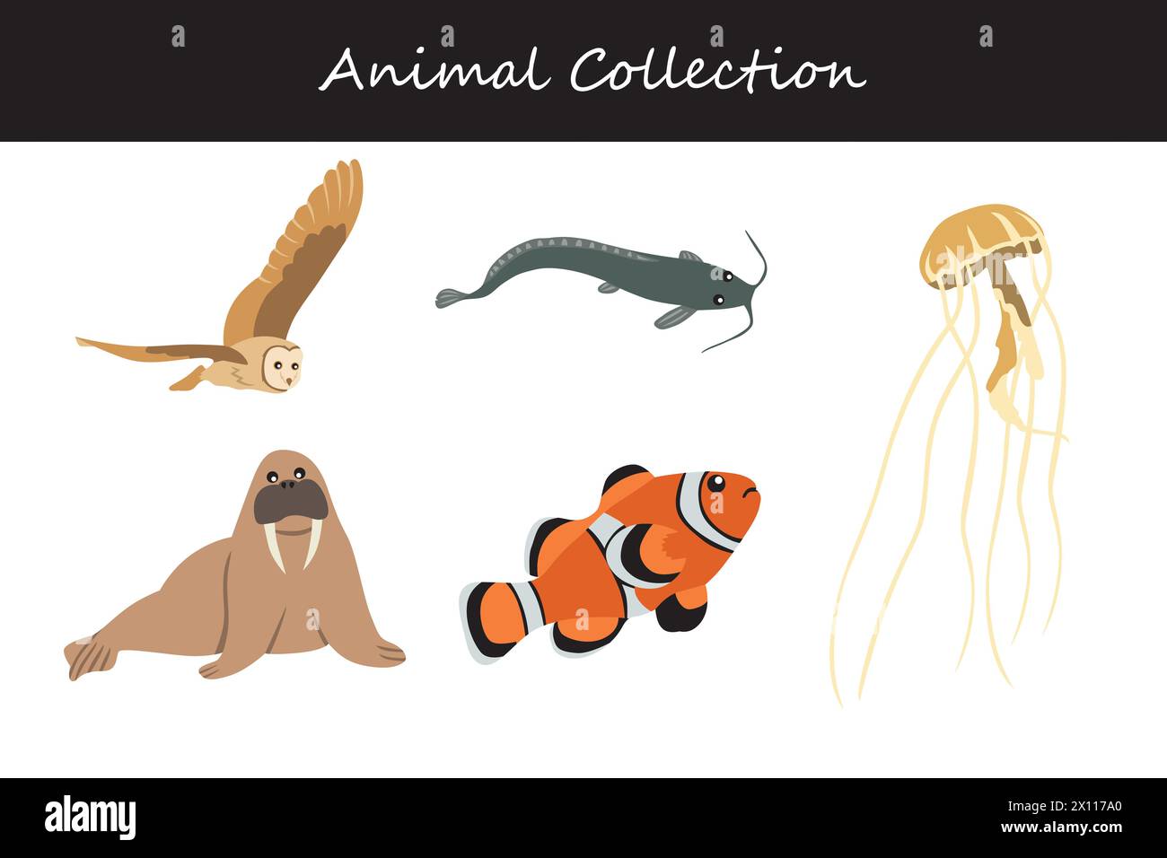 Animals collection isolated on white background. Flat style vector ...