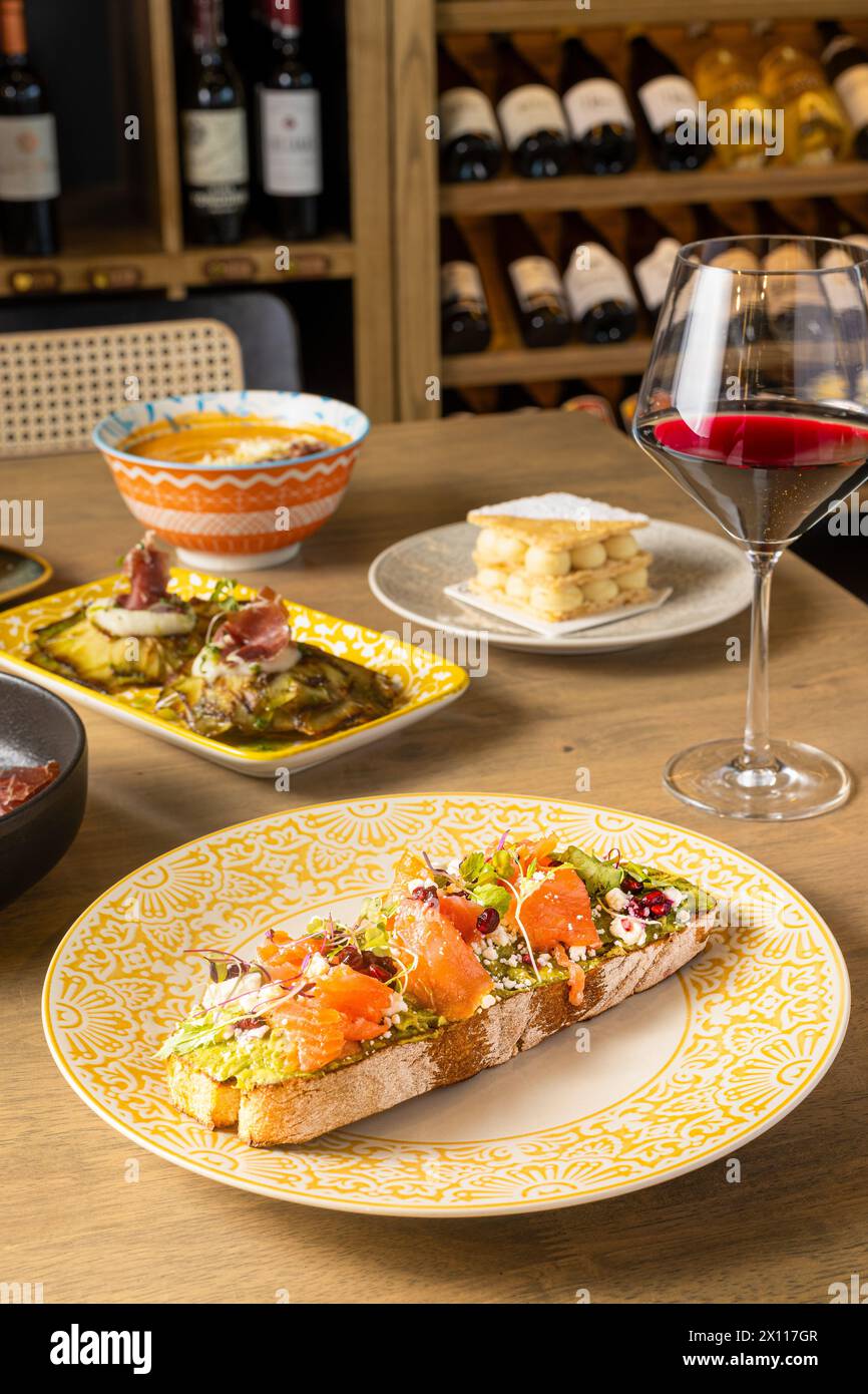 spanish tapas table setting in cellar Stock Photo - Alamy