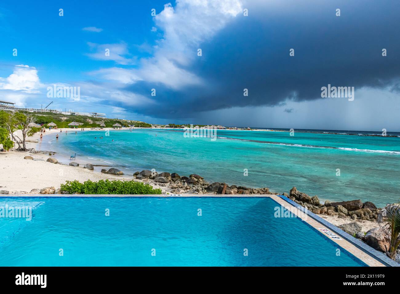 view of baby beach Aruba with JADS infinity pool in the foreground ...