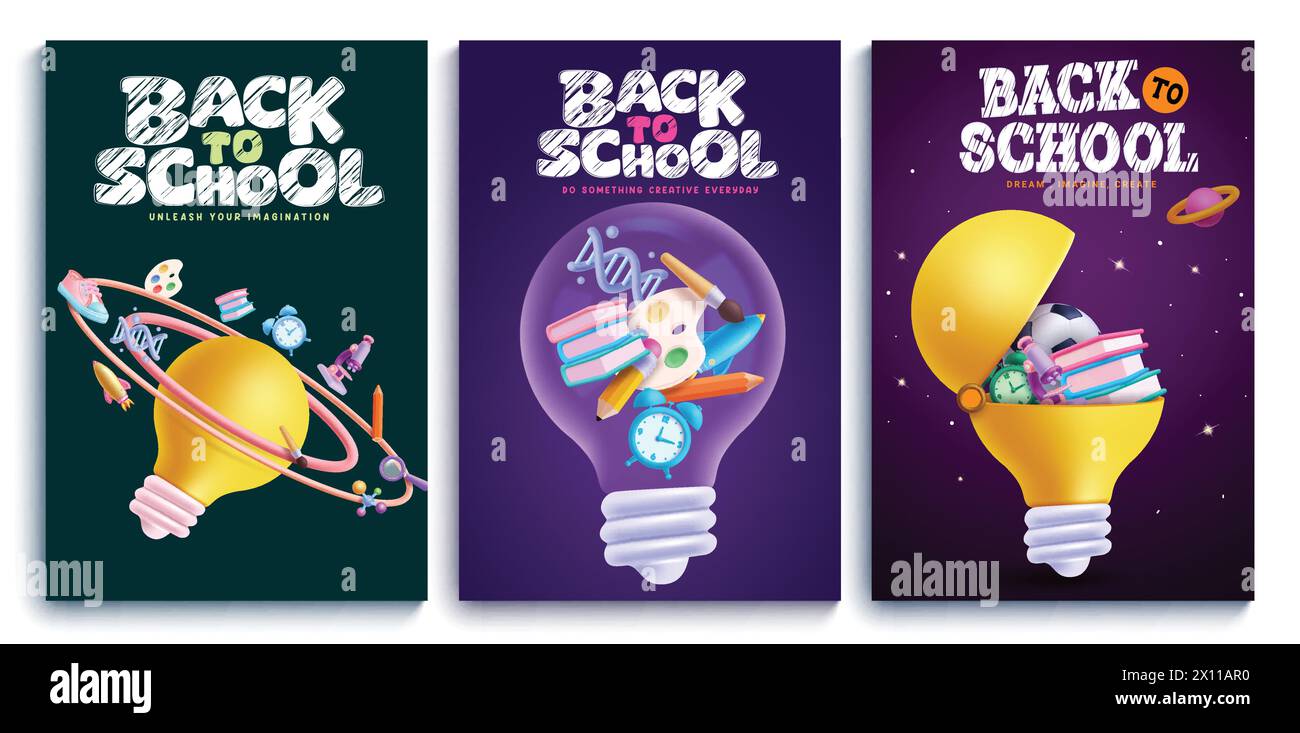 Back to school vector poster set. Back to school greeting with yellow ...