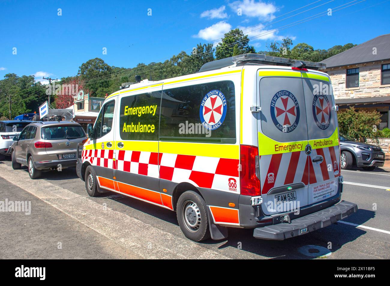 Emergency ambulance in street, Moss Vale Road, Kangaroo Valley, New ...