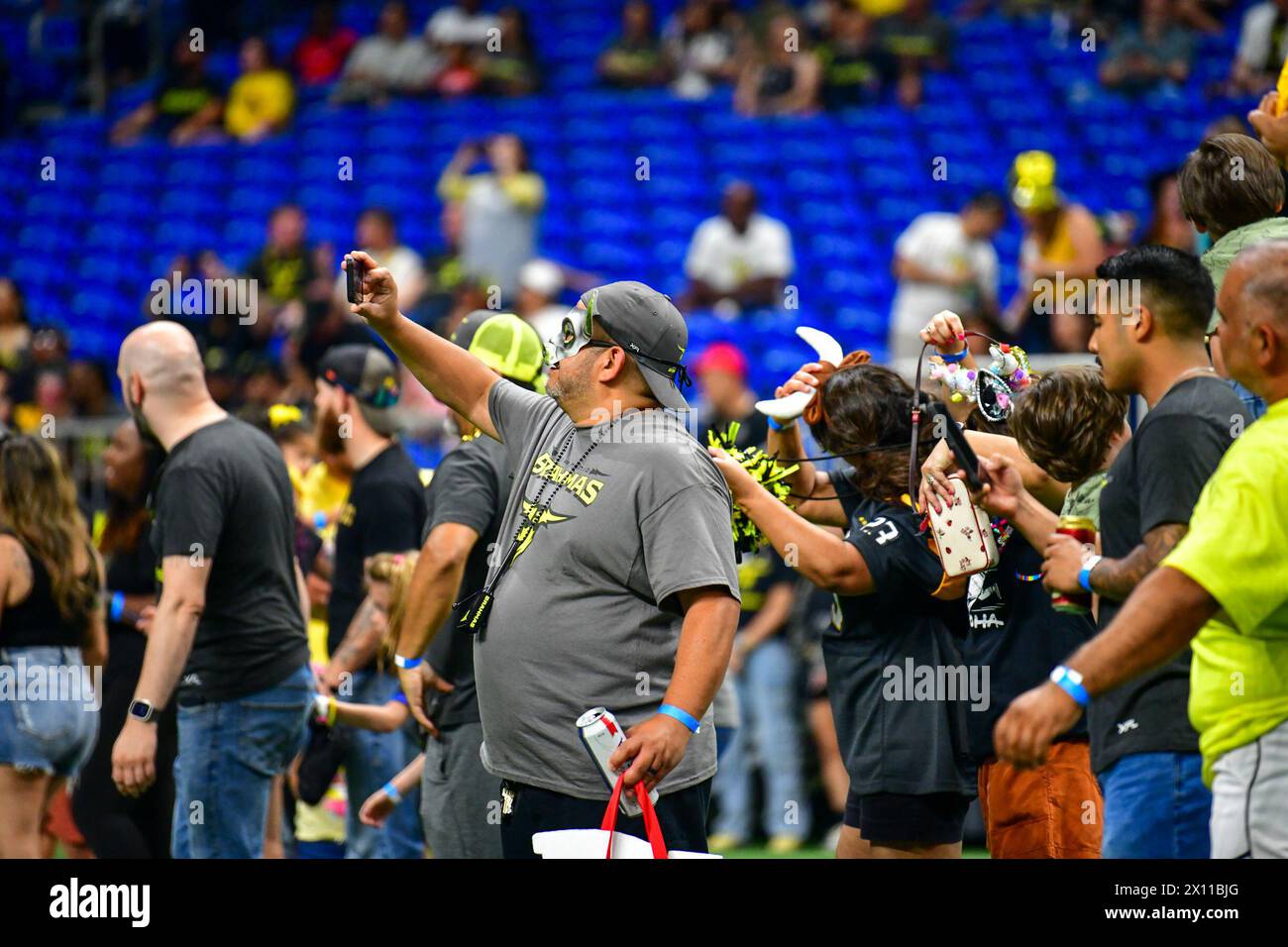 San Antonio, Texas, USA. 14th Apr, 2024. SA Brahmas fans lining up on ...