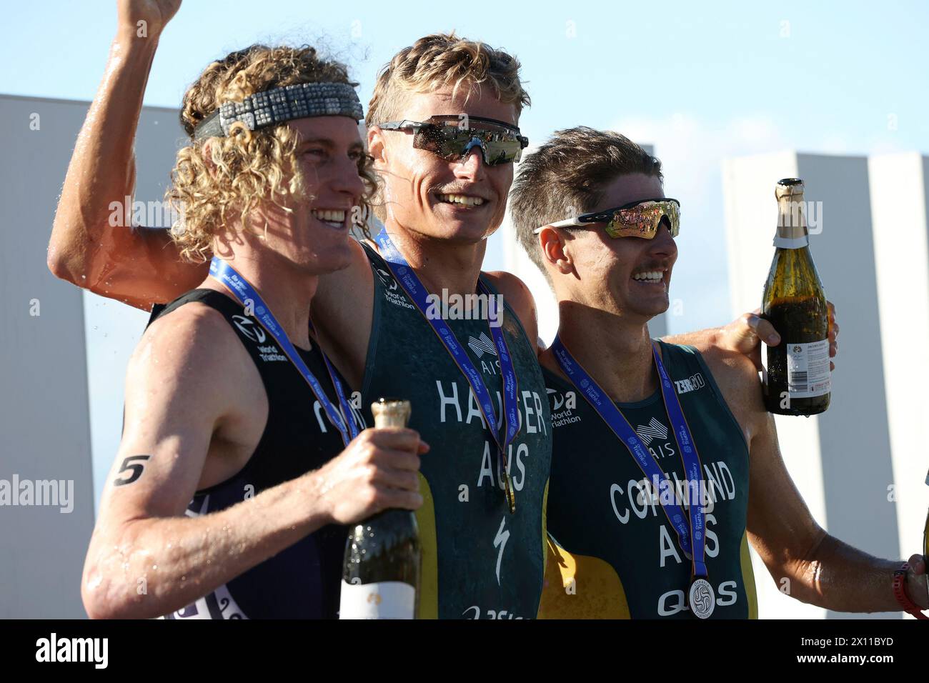 On the podium from left to right, Tayler Reid, of New Zealand, Matthew ...