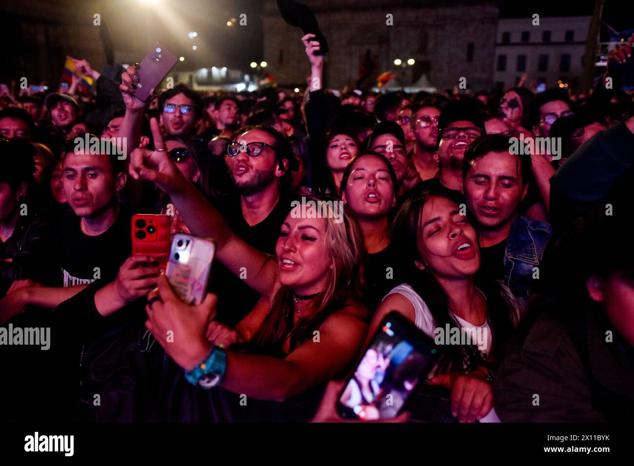 Bogota, Colombia. 12th Apr, 2024. Fans take part during the Paz Rock ...