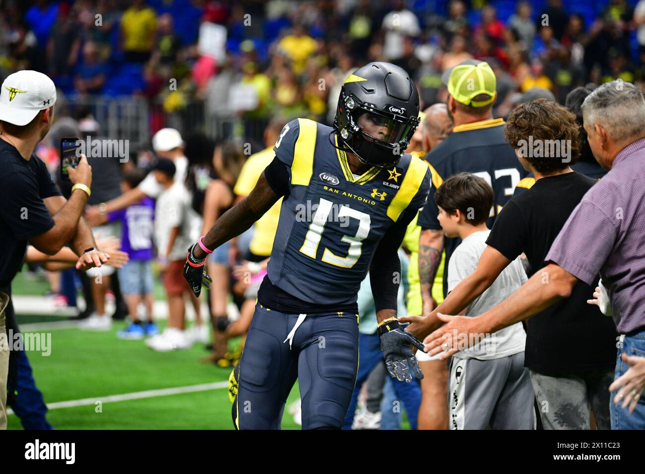San Antonio, Texas, USA. 14th Apr, 2024. SA Brahmas #13 WR Jontre ...