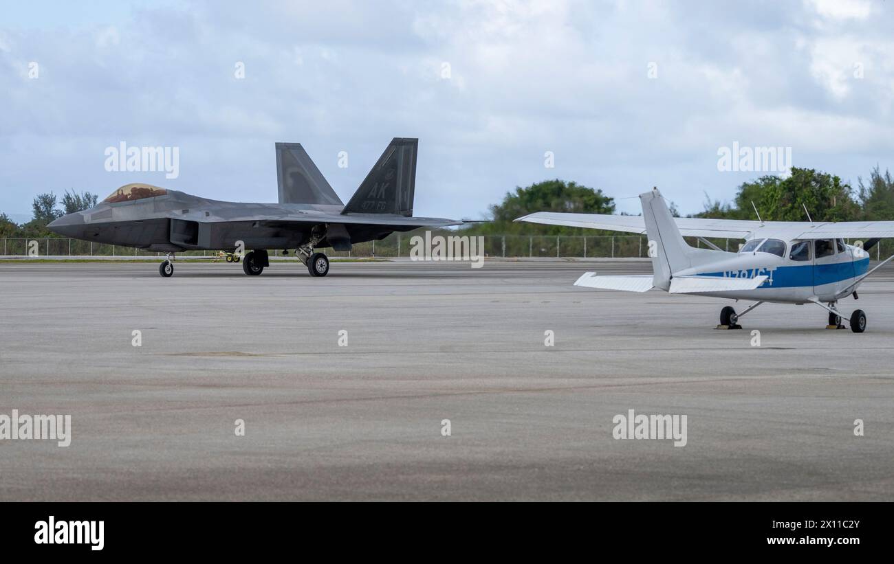 A U.S. Air Force F-22 Raptor assigned to the 3rd Air Expeditionary Wing ...