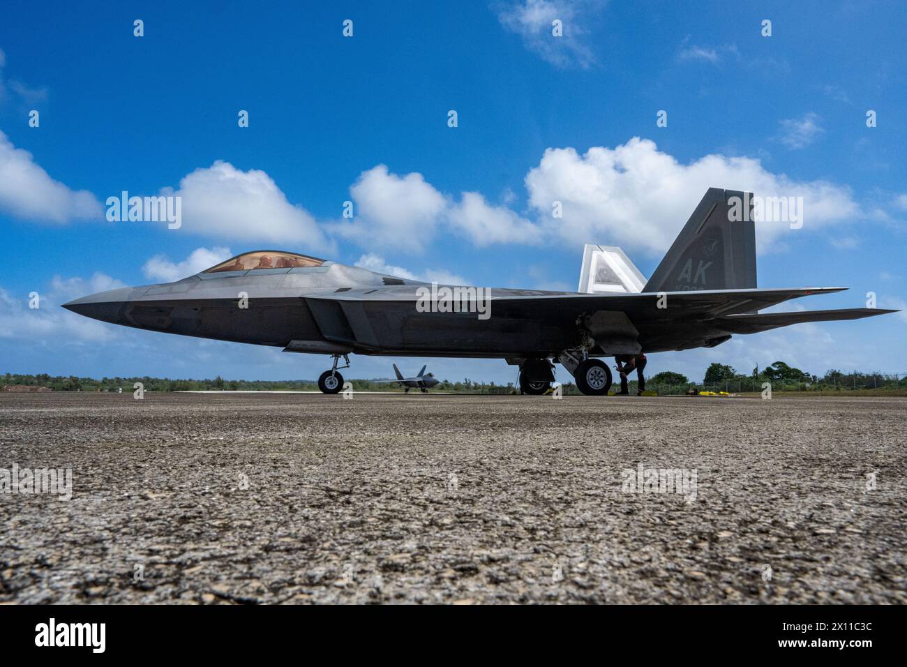 An F-22 Raptor assigned to the 90th Expeditionary Fighter Squadron out ...