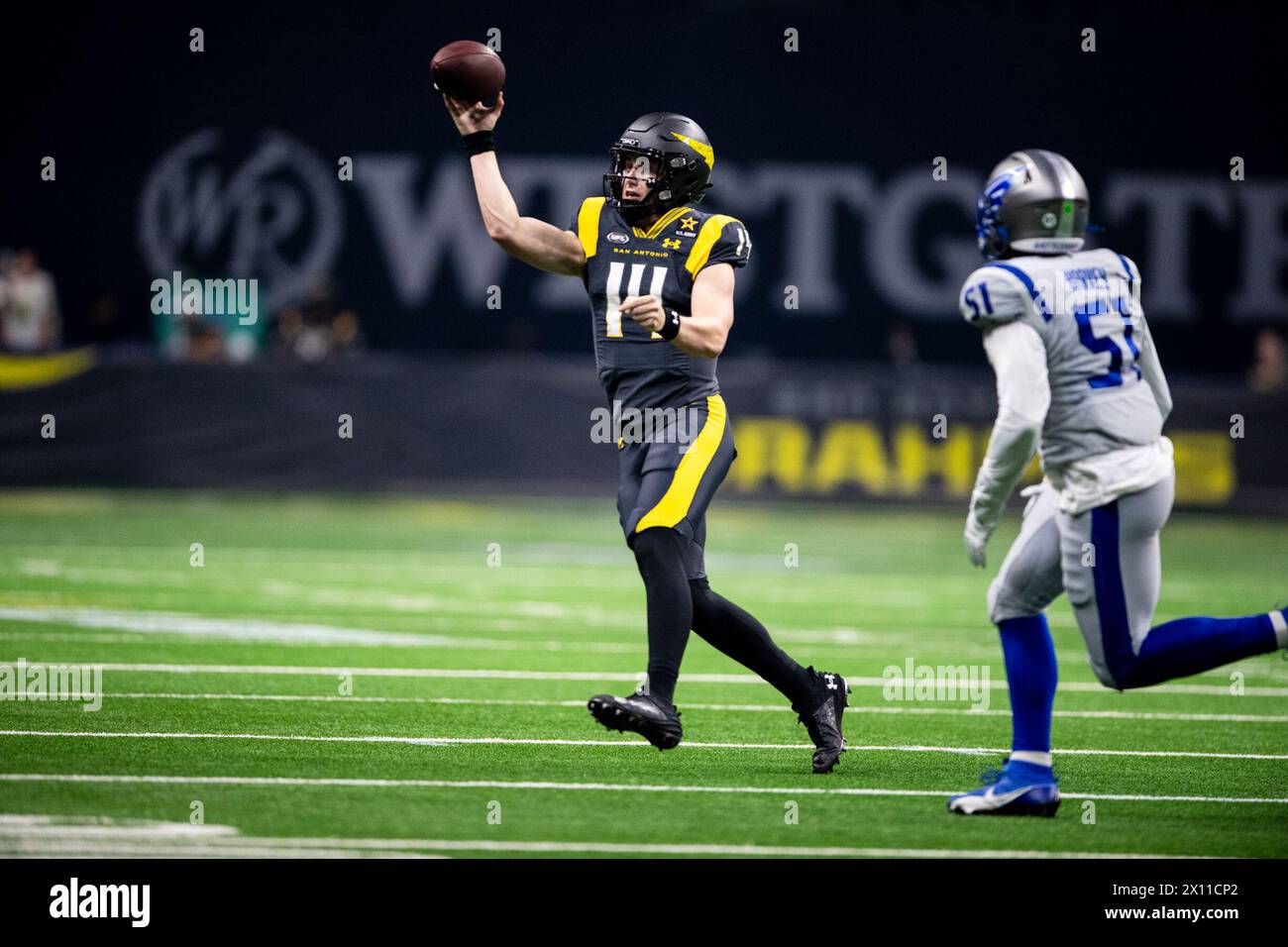 San Antonio, Texas, USA. 14th Apr, 2024. SA Brahmas #14 QB Chase ...