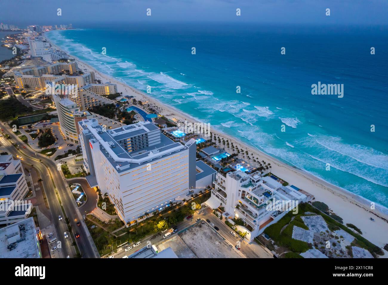 Aerial view of the cancun hotel zone at late afternoon Stock Photo - Alamy