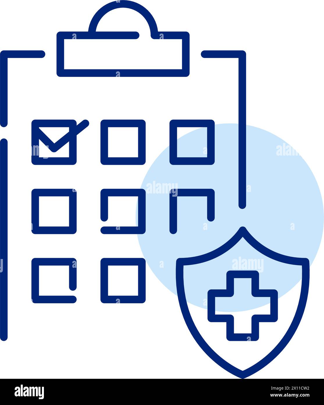 Shield with a cross symbol, checklist, indicating comprehensive ...