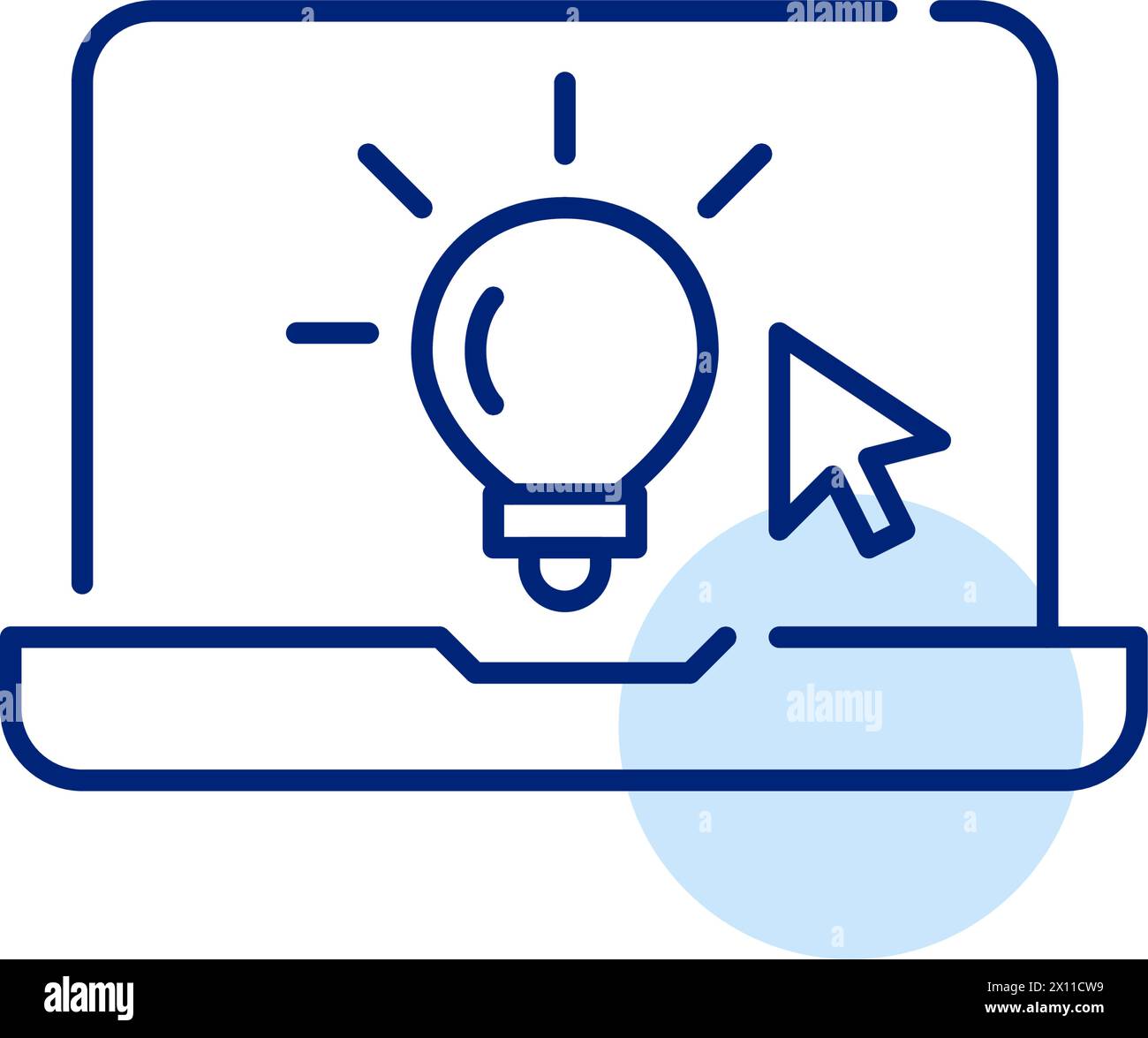 Laptop with mouse pointer clicking on light bulb. Creativity sources ...