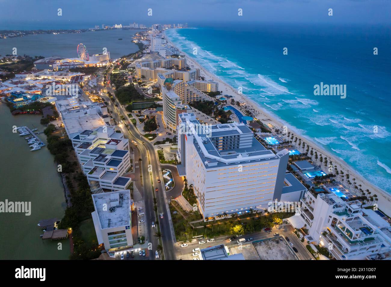 Aerial view of the cancun hotel zone at late afternoon Stock Photo - Alamy