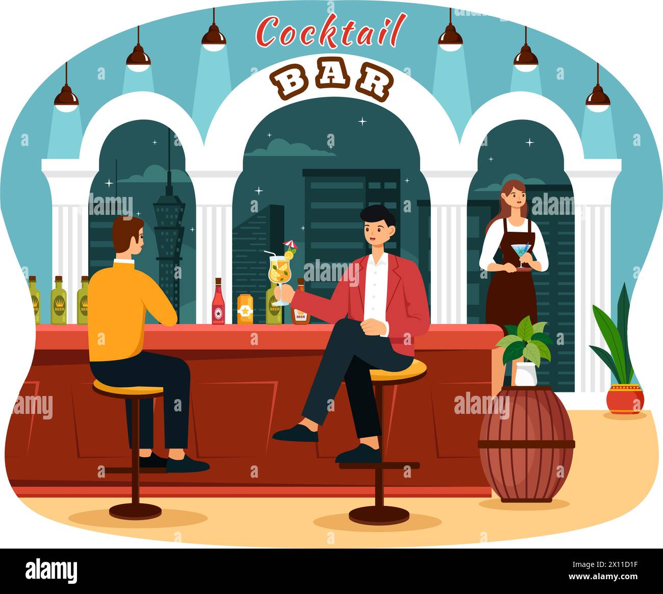 Cocktail Bar or Nightclub Vector Illustration of Friends Hanging Out ...