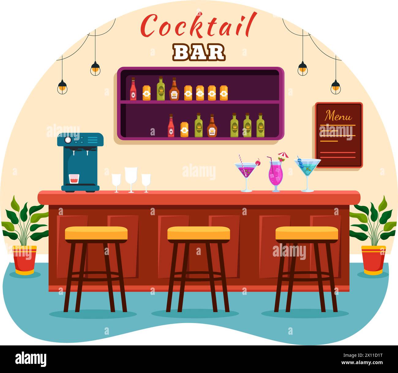 Cocktail Bar or Nightclub Vector Illustration of Friends Hanging Out ...