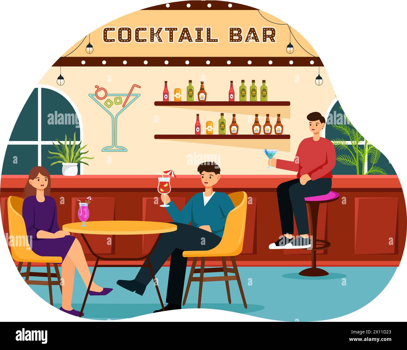 Cocktail Bar or Nightclub Vector Illustration of Friends Hanging Out ...