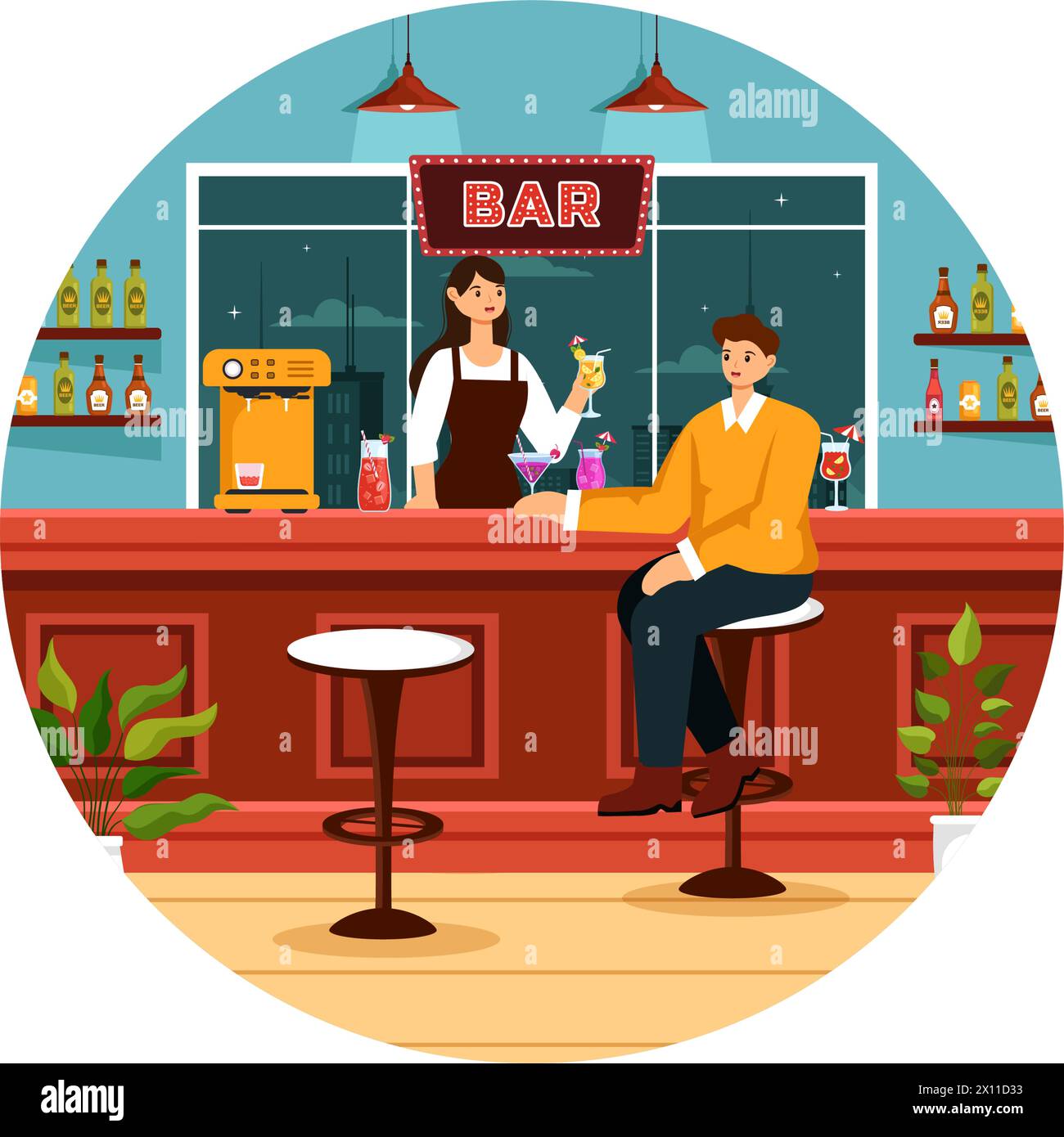 Cocktail Bar or Nightclub Vector Illustration of Friends Hanging Out ...