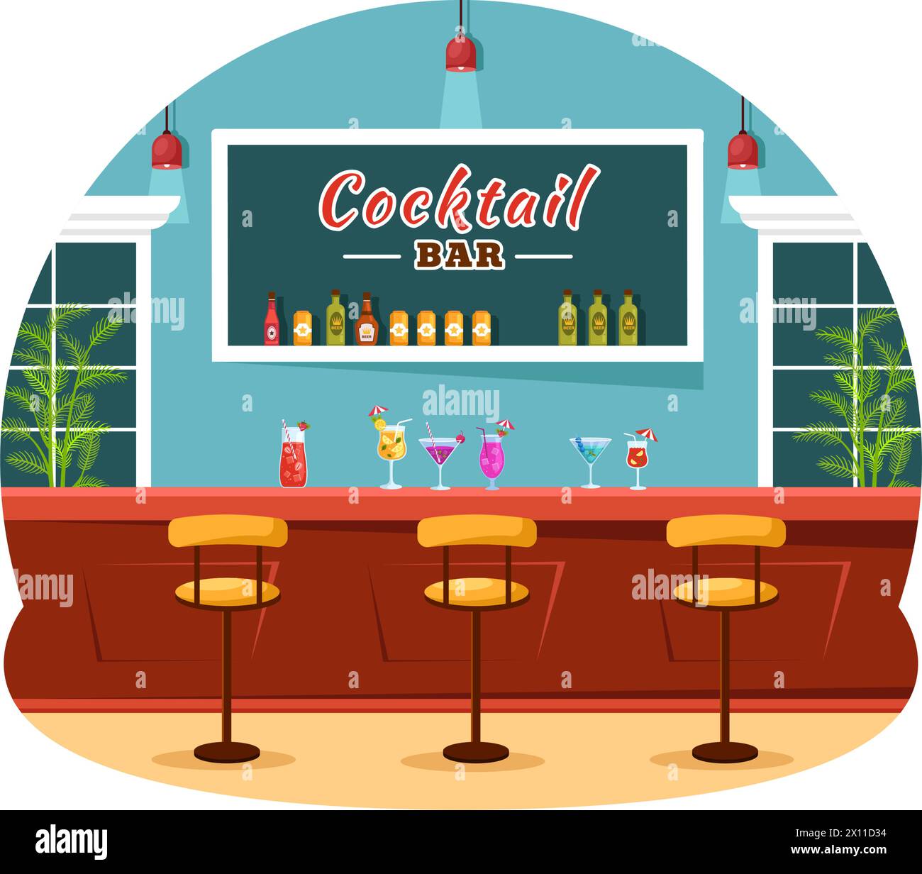 Cocktail Bar Or Nightclub Vector Illustration Of Friends Hanging Out With Alcoholic Fruit Juice