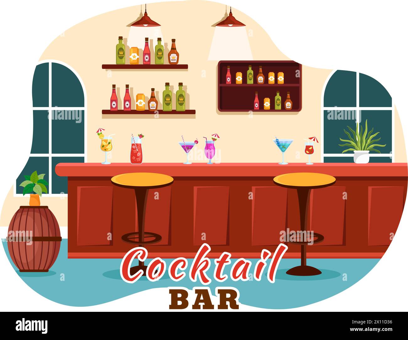 Cocktail Bar or Nightclub Vector Illustration of Friends Hanging Out ...