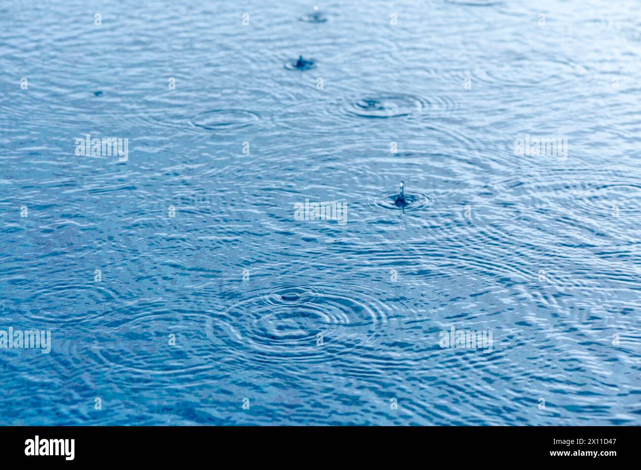 Clear water surface close up. Clean water with droplets, top view. 9 ...