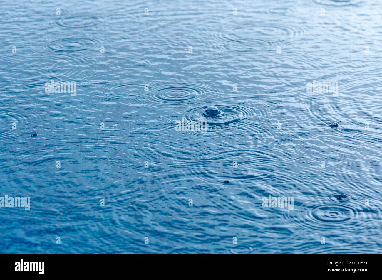 Clear water surface close up. Clean water with droplets, top view. 10 ...