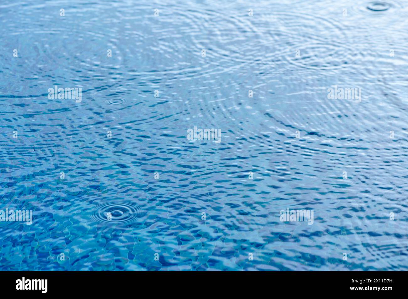 Clear water surface close up. Clean water with droplets, top view. 11 ...