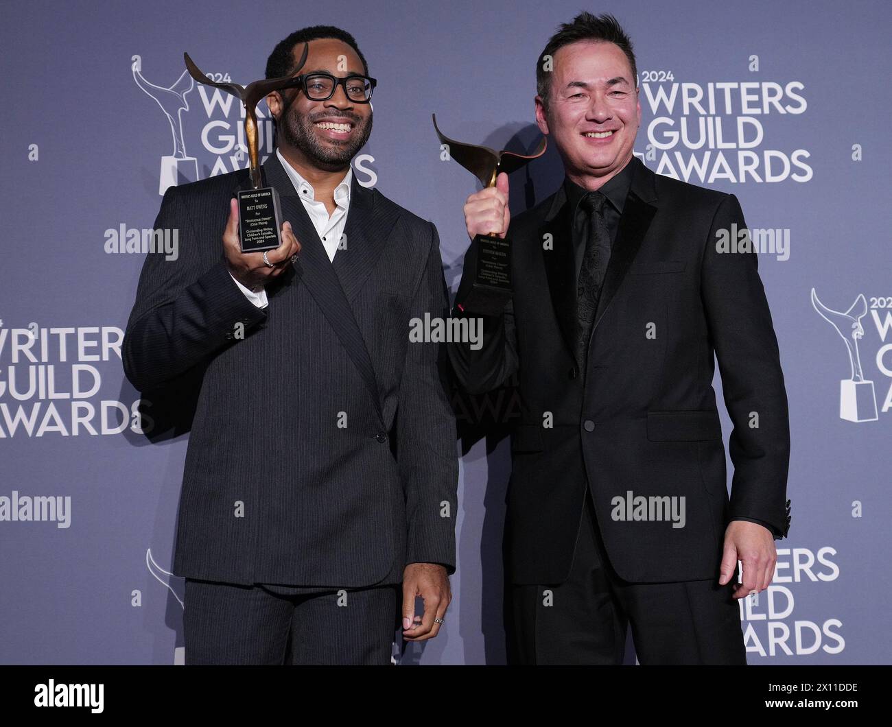 Los Angeles, USA. 14th Apr, 2024. (L-R) Matt Owens and Steven Maeda, winners of the "Outstanding ...