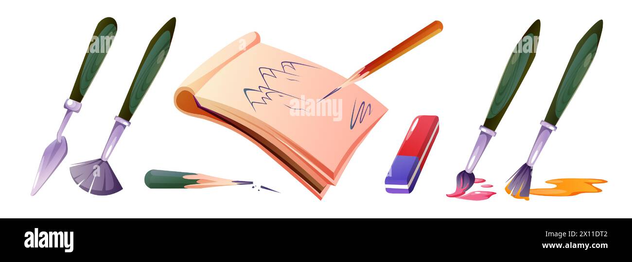 Art tools for painting hobby or artist studio concept. Cartoon vector ...