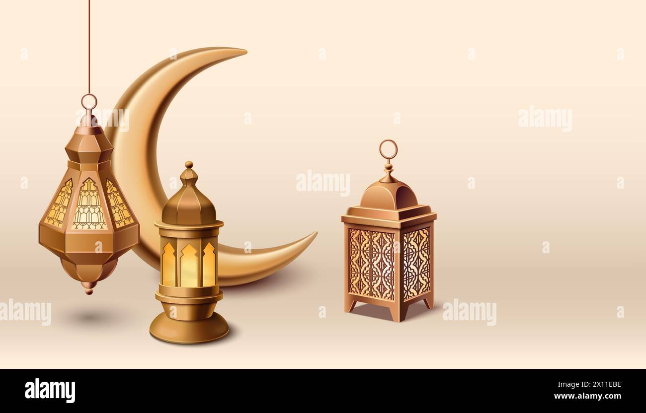 3d gold ramadan islam lantern vector background. Golden realistic ...