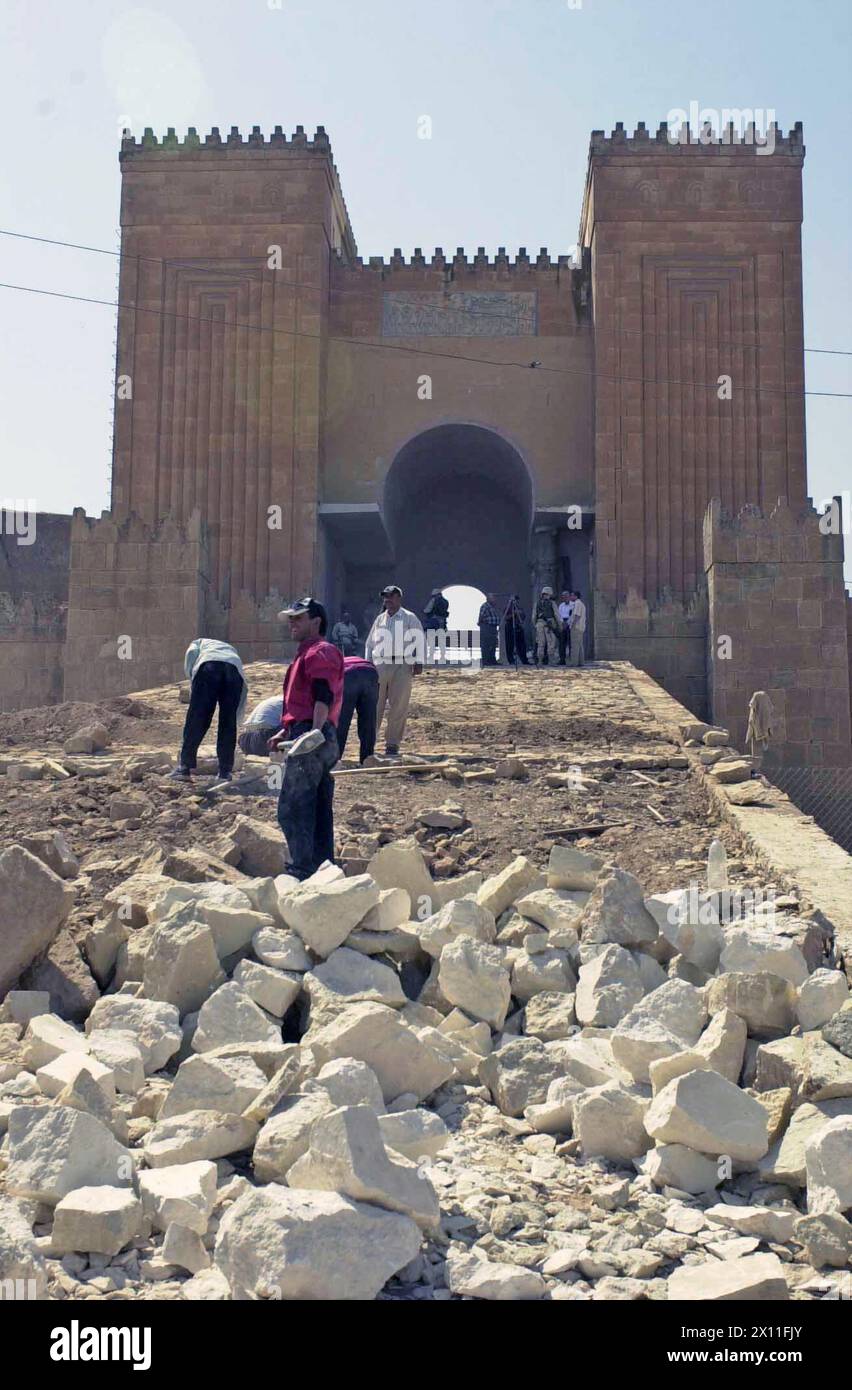 Local workers painstakingly recreate the ramp leading up to the Nergal ...
