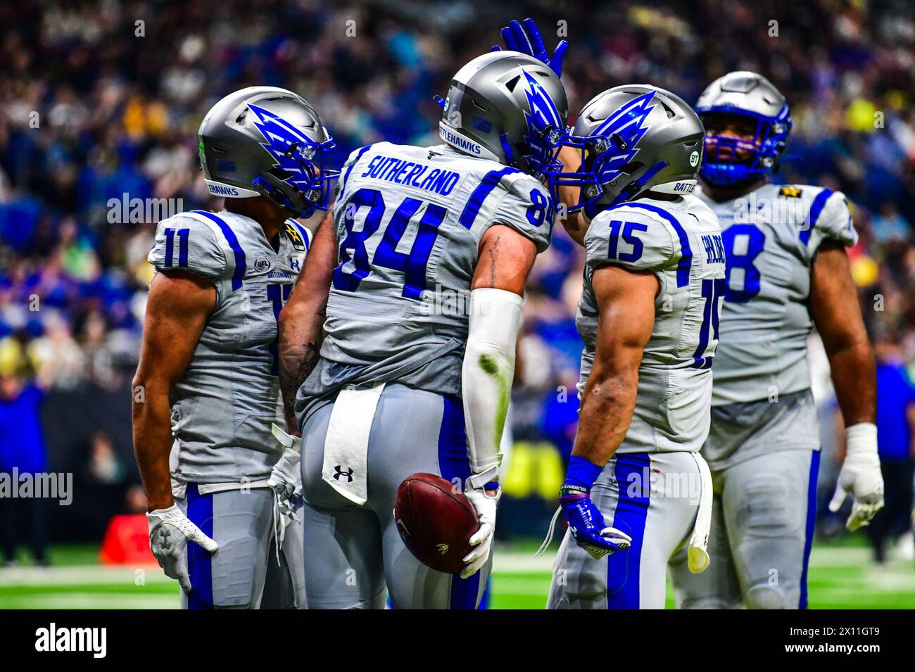 San Antonio, Texas, USA. 14th Apr, 2024. STL Battlehawks 2PT ATT PASS ...