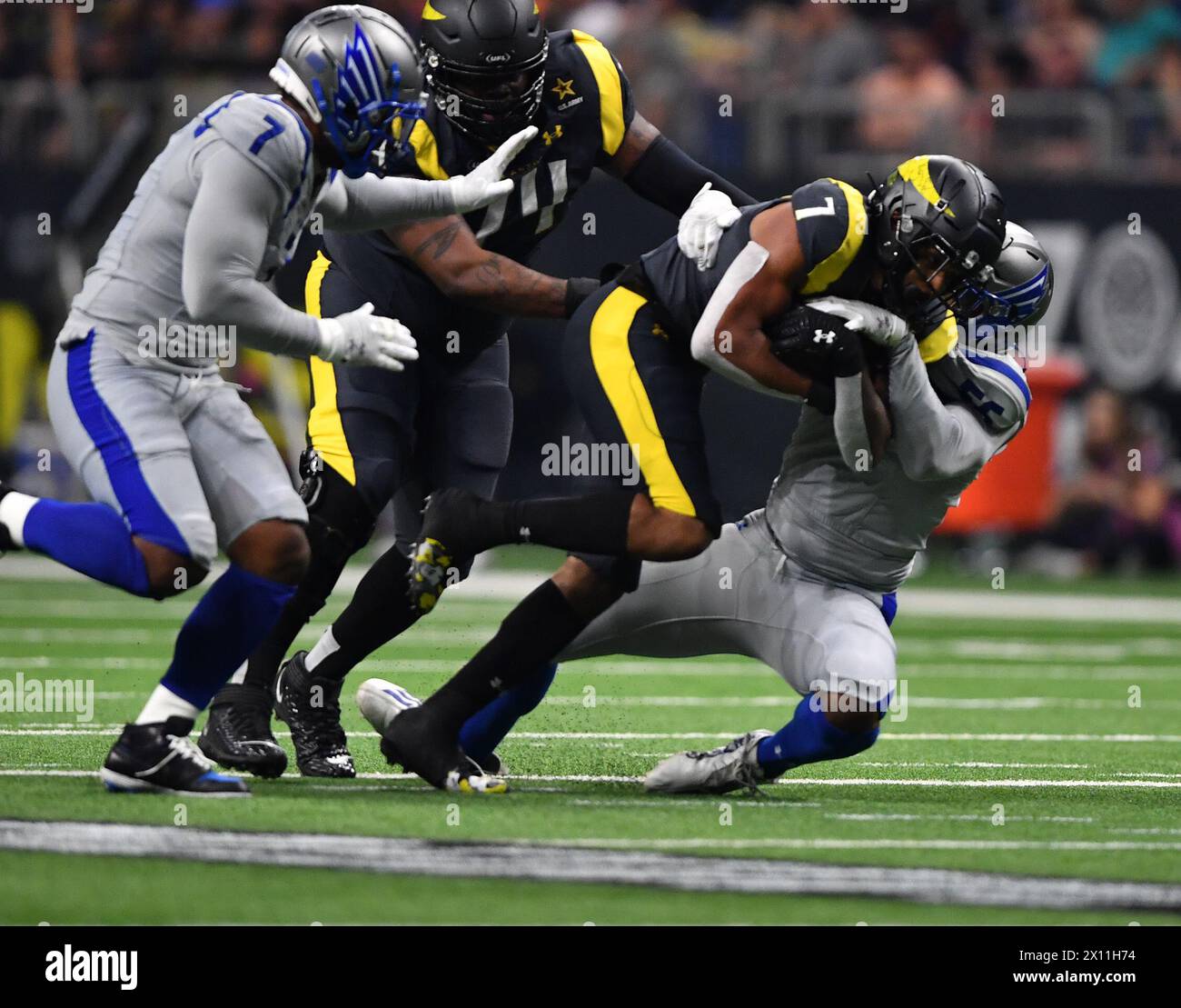 San Antonio, Texas, USA. 14th Apr, 2024. SA Brahmas #7 RB John Lovett ...