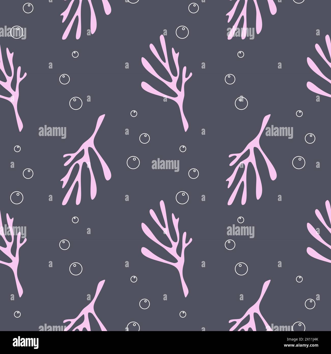 Marine ocean pattern with corals and air bubbles, pink sea elements on ...