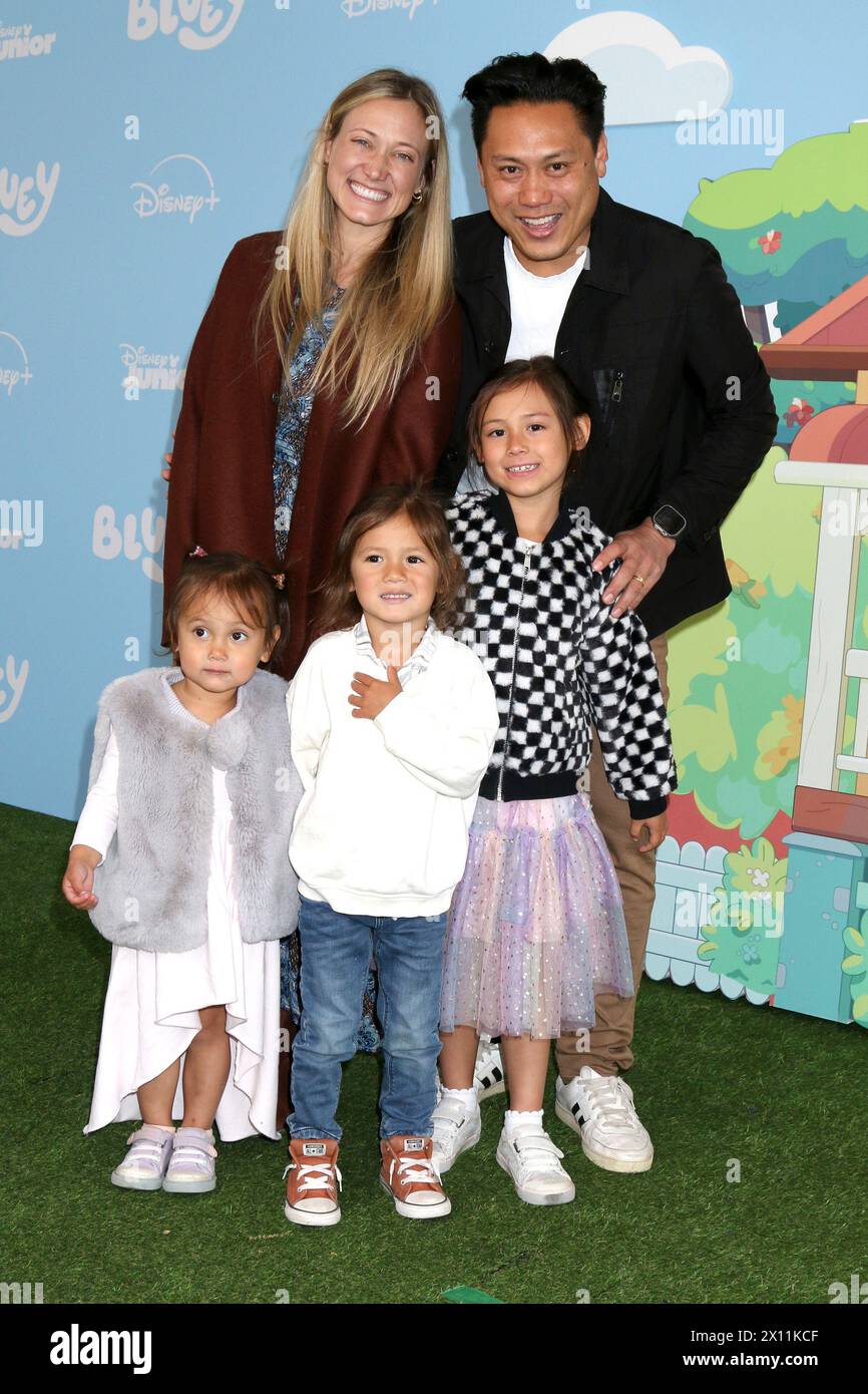LOS ANGELES - APR 13: Kristin Hodge, Jon M. Chu, children at the Bluey ...