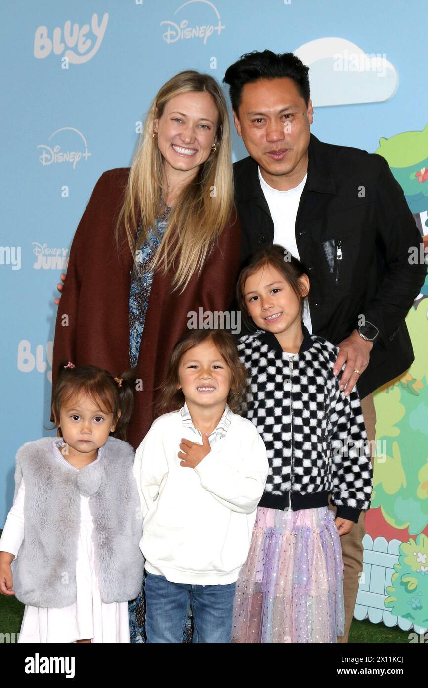 LOS ANGELES - APR 13: Kristin Hodge, Jon M. Chu, children at the Bluey ...